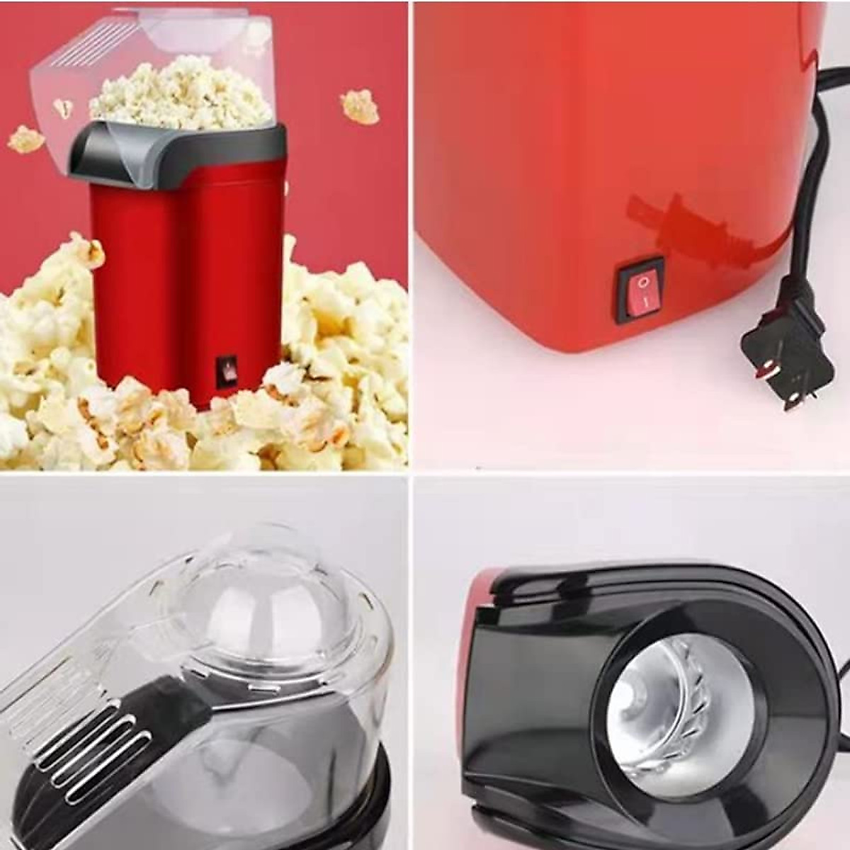 mini popcorn machine for home electric small hot air popcorn popper no oil tabletop portable pop corn maker with Measuring Cup Melt Butter - RED (RED)