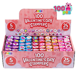 JOYIN 100 Pcs Valentine's Themes Stamper, 25 Designs Arts and Crafts Stamper for Valentines Day Party Favors, Classroom Exchanging Gifts, Classroom Holiday Reward Prizes