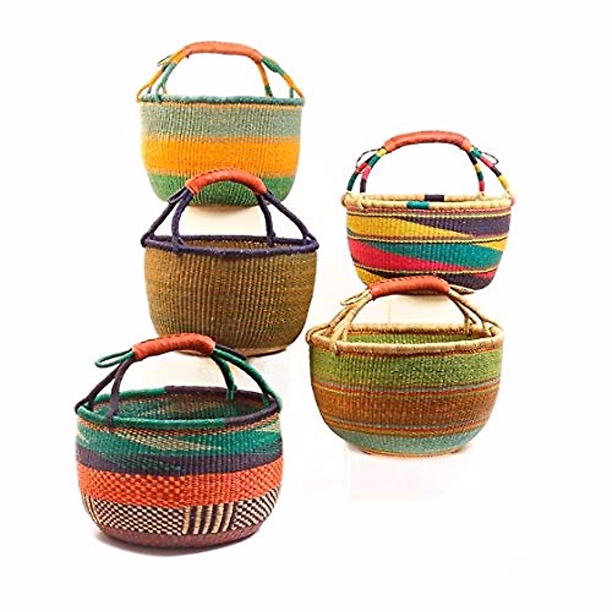 SHOPPING BASKET 14" - 16" HANDMADE GHANA BOLGA AFRICA - FAIR TRADE (COLORS VARY) 1 EA