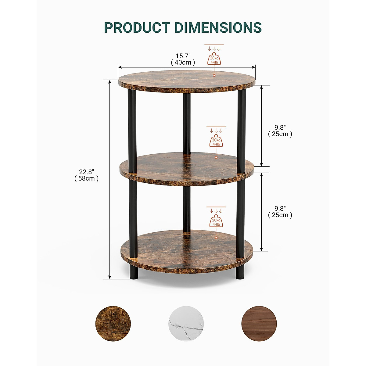 Frylr Round End Tables Living Room Set of 2 - Small Accent Table with Round Top for Stylish Bedside or Side Table Use in Small Spaces, Robust Metal Frame, Brown