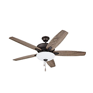 Luminance CF717AORB Ashland LED Ceiling Fan with Light Kit | 52 Inch Fixture with 5 Blades, Removable Glass Shade, and Pull Chain | Low Profile Hugger with Dual Mount and Downrod, Antique Bronze