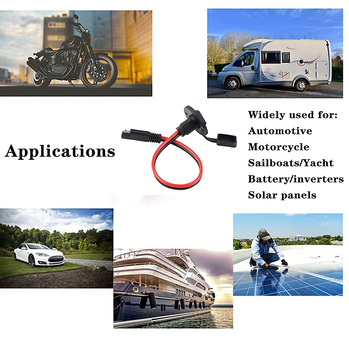 Weatherproof SAE Quick Disconnect 12 AWG SAE Extension Cable Power Socket Sidewall Port for Solar Generator Battery Charger 1 FT #2 Pack