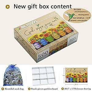 Sunflower Puzzle 500 Piece Puzzles for Adults - Retro Sunflowers and Farmhouse Yellow Flower Hummingbird Animal Inspirational Wooden Jigsaw Puzzles for Family Activities Games - God Says You are