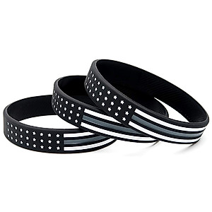 Inkstone (6-pack) Thin Grey Line American Flag Bracelets - Bulk Pack of 6 Thin Gray Line Silicone Rubber Wristbands for Corrections Officers - Accessories Gifts for Correctional Officers Men Women