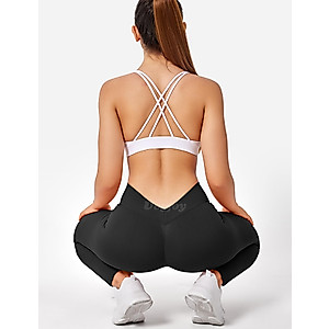 VOYJOY V-Back Scrunch Butt Workout Leggings Women Seamless Gym Yoga Leggings High Waist Active Yoga Pants Black