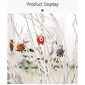 PartyYeah 24Pcs Christmas Cute Wool Felt Wooden Elk Antler Pendants Christmas Tree Decorations Cute Deer Craft Ornament for Christmas 2022 New Year Home Decor