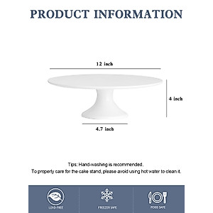 Kanwone 12-Inch Porcelain Round Cake Stand, Cake Plate, Dessert Stand, Cake Stand for Party, Home Decorating Stand, White