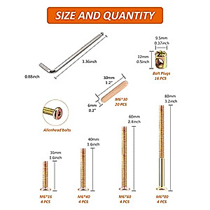 Crib Screws Hardware Replacement Kit - 16 Set Baby Bed Frame Bolts,Barrel Nuts&Wooden Dowel Pins Set - M6x16/40/60/80 mm Hex Drive Socket Cap Screws Nuts for Beds Headboards Chairs Furniture