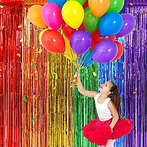 4Pack 3.3X6.6Ft Rainbow Foil Fringe Curtains Backdrop Decorations, Rainbow Metallic Tinsel Foil Streamers Curtain Photo Booth Background for Birthday Wedding Engagement Bridal Shower Party Decorations
