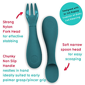 TUM TUM Baby Cutlery with Case, Baby Spoon & Fork Set, Baby Cutlery for Babies, First self Feeding Cutlery, Silicone Baby Spoon & Fork, 6 Months Plus, (Blue)