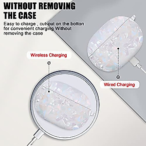 Glitter Marble Shell Design for Beats Studio Buds (2021) with Pearl Wrist Chain Keychain for Women Girls,Colorful Sparkle Bling Cute Beats Studio Buds Protective Skin Cover Soft TPU Shock Proof-White