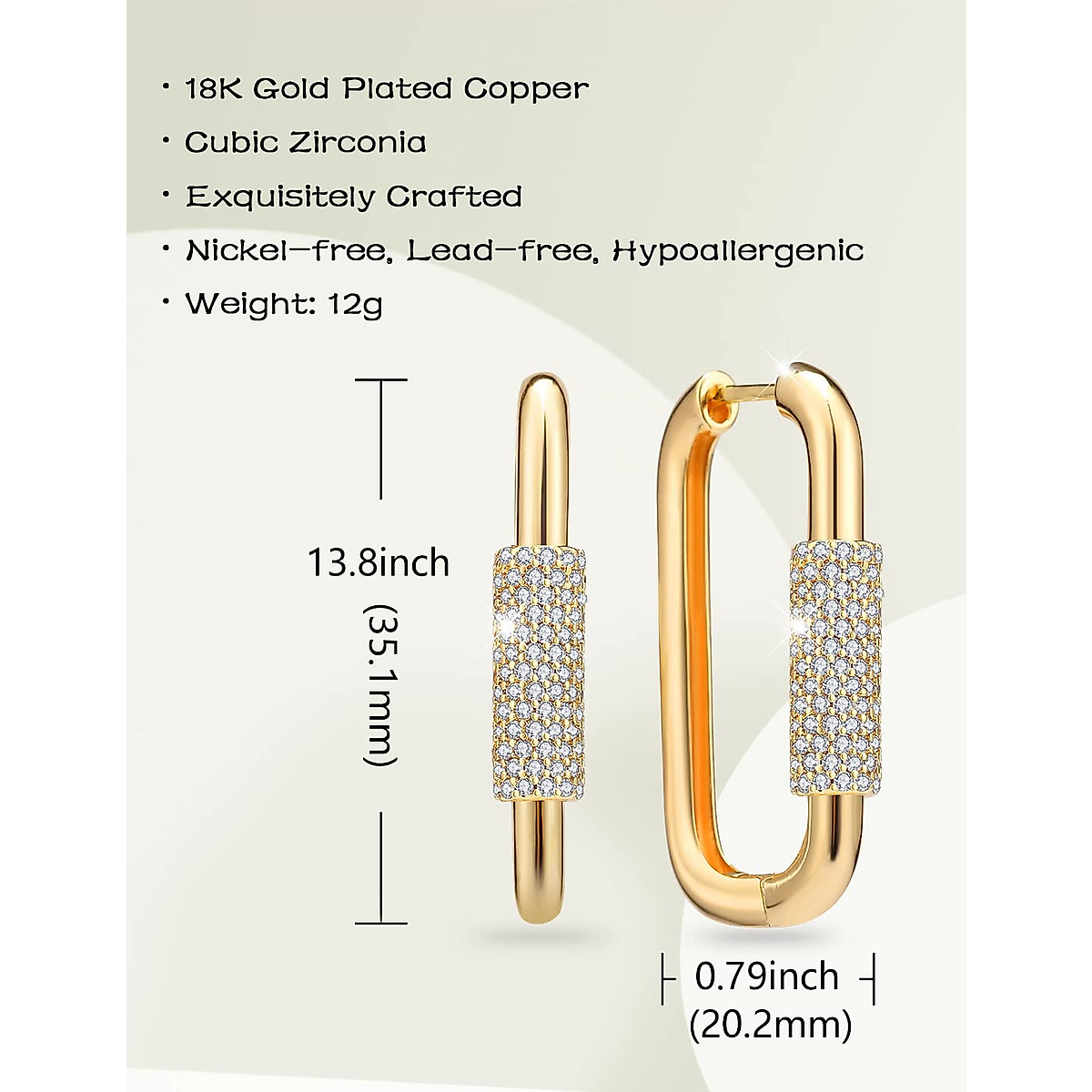 Richapex Chunky Hoop Earrings for Women 18K Gold Plated Fashion Gold Hoop Earrings Hypoallergenic Rectangle Thick Earrings with Cubic Zirconia