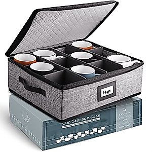 Mug Storage, Stackable Coffee Cup Storage Organizer for a Set of 12 - Padded Mug Storage Box with Dividers, China Storage Containers Hard Shell with Handles & Zippers for Easy Storage & Transport