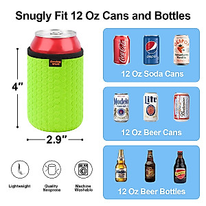 Desing Wish 12oz Standard Can Cooler Sleeve Holder Honeycomb Insulator Beer Cans Cover 12OZ Beer Bottle Sleeves Non-slip Neoprene Soda Cans Coolers Holders 4 Pack (Red/Blue/Green/Orange)