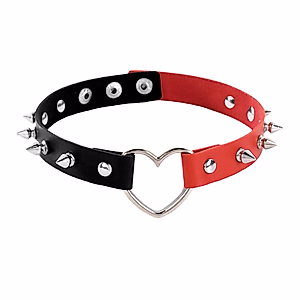 Tosmifairy 3Pcs Black and Red Leather Heart Choker Studded Bracelets Set Goth Cosplay Accessories Jewelry for Women (A-Black and Red)