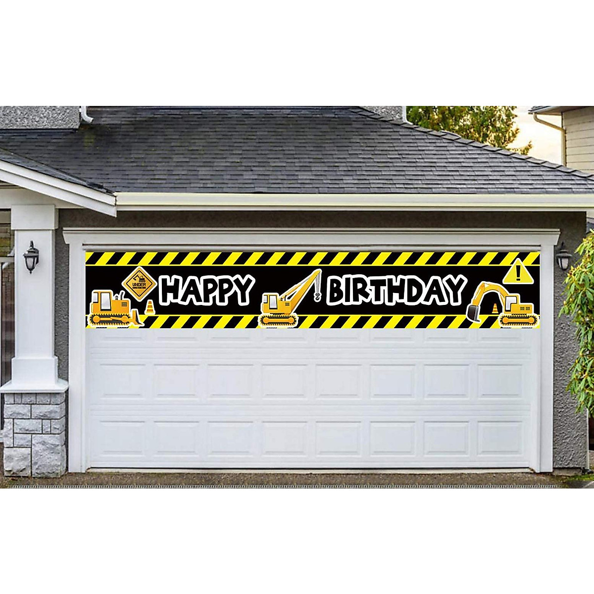 Large Construction Vehicle Happy Birthday Banner Baby Boy Toddler Kids Construction Theme Birthday Party Decoration Supplies Construction Bday party Backdrop Background Outdoor Indoor (9.8 x 1.6 feet)