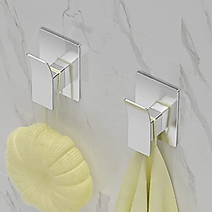 Adhesive Hooks for Hanging Heavy Duty, Towel Hook for Bathrooms Inside Shower Wall Mounted,Stainless Steel Door Hangers Coat Rack for Kitchen-2 Packs (Brushed Nickel)