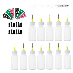 NANSHINE 12pcs 30ml(1oz) Precision Tip Applicator Bottle Needle Tip Glue Bottles Squeeze Plastic Bottles,Dispensing Needle Precisely Delivery Grease,Oil Dispensing,Liquid Glue and Ink