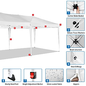 COBIZI Canopy 10x20 Pop Up Canopy Tent with 6 Sidewalls Ez Pop Up Tent 10x20 Waterproof Commercial Instant Shelter Tent UPF 50+ Portable Gazebo Wedding Tents for Parties Carport Vender Events, White