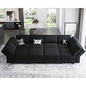 Belffin Modular Sectional Sofa with Storage Chaises Sectional Sleeper Sofa Couch 8 Seat Sectional Sofa Bed Black