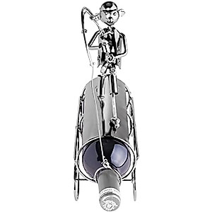 BRUBAKER Wine Bottle Holder 'Fisherman Catching Fish' - Table Top Metal Sculpture - with Greeting Card