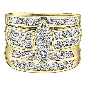 Dazzlingrock Collection Round White Diamond Forever Engagement Trio Ring Set (0.28 ctw, Color I-J, Clarity I2-I3), 10K Yellow Gold, Women size 7.5 and Men size 10.5