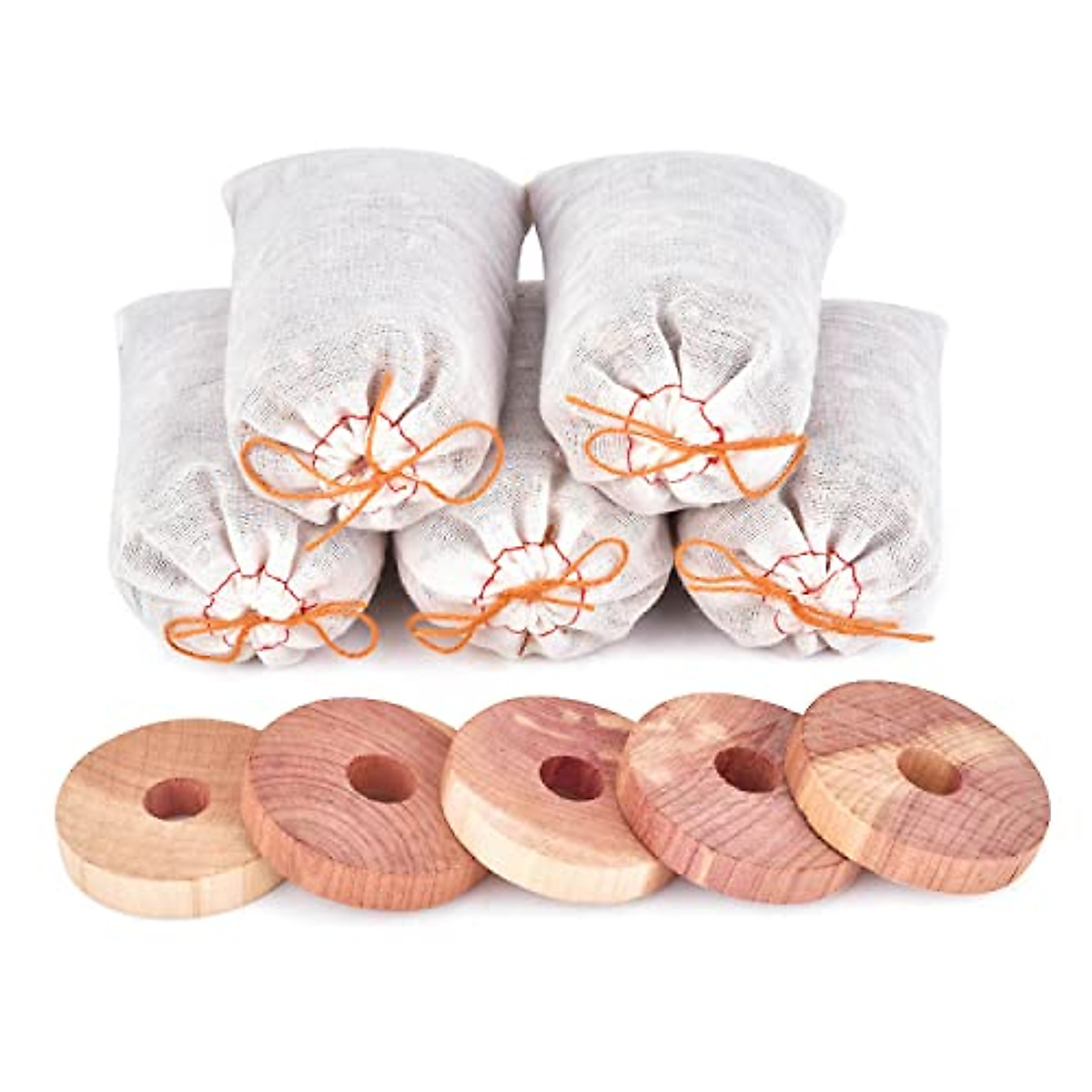 Homode Cedar Blocks for Clothes Storage, Scent Sachets for Drawers and Closets, Aromatic Cedar Wood Chips Shavings Bags, Cedarwood Hanger Rings, Pack of 10