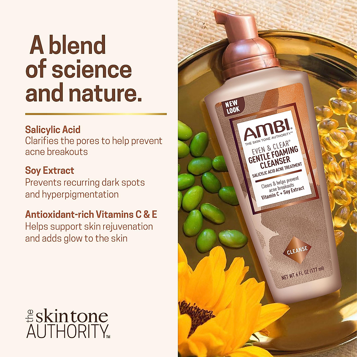 AMBI Even and Clear Foaming Cleanser | Salicylic Acid Acne Treatment | Clears and Helps Prevent New Acne Breakouts | Helps Visibly Improve Skin Tone and Texture | 6 Ounce