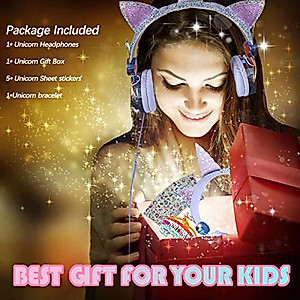 SVYHUOK Unicorn Kids Headphones for Girls Children Teens,Cute Cat Ear Wired Headphones w/Microphone 3.5mm Jack, Over On Ear Headset for School Birthday Xmas Unicorn Gift (Princess Blue)