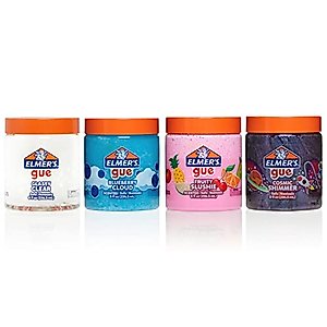 Elmer's Gue Premade Slime, Variety Pack, Includes Clear Slime, Scented Slime, Glitter Slime, 4 Count