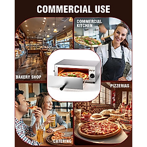 PYY Commercial Pizza Oven Electric up to 12 Inch Table Top Pizza Oven Indoor Stainless Steel Professional Pizza Cooker Baker Countertop with Timer & Crumb Tray for Commercial Kitchen Restaurant 1100W