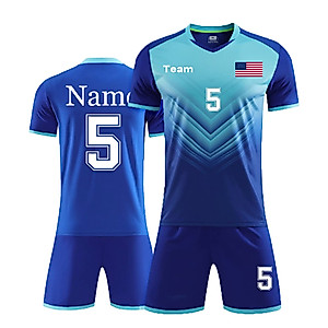 Custom Soccer Jersey for Mens Womens Adults Kids Soccer Short and Shirt with Name Number Team Logo … Navy Blue