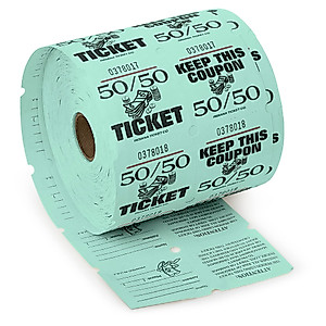 Raffle Tickets Double Roll - 50/50-1000 Ticket Count Per Roll - Easy Tear Away Stubs for Contact Info - Raffle Drum Tickets Roll for Drinks, Carnival, Chinese Auction, Events (Green)