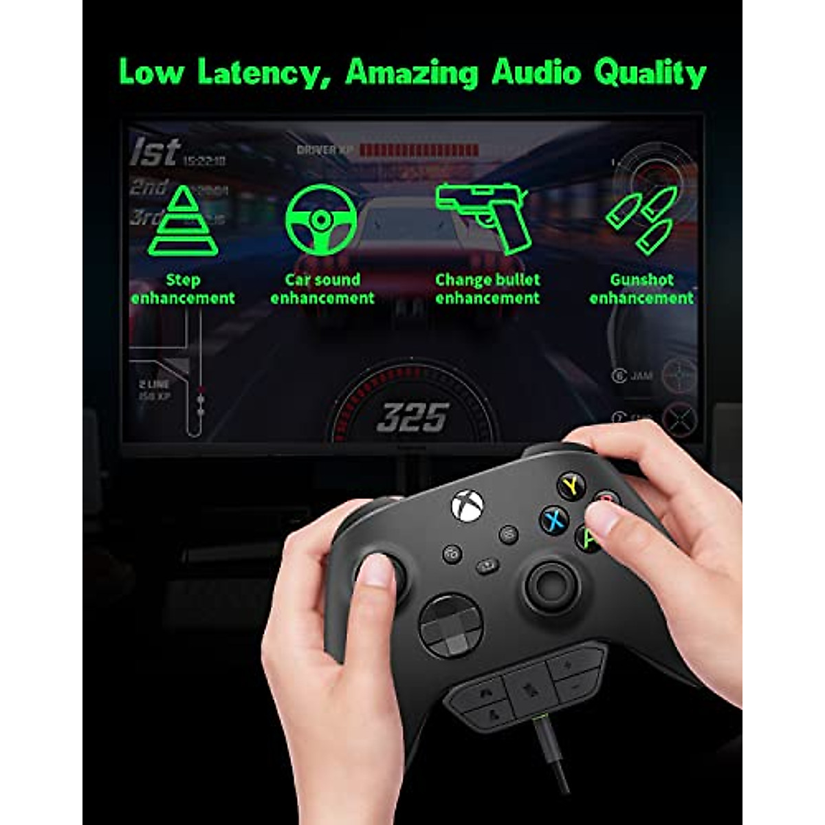 OLCLSS Stereo Headset Adapter, Xbox Controller Adapter Xbox Mic Adapter for Xbox One/One S/X/Elite 1/ Elite2/ Series S/X Controller-Adjust Audio Balance (Game Sound & Voice Chat)-Low Latency