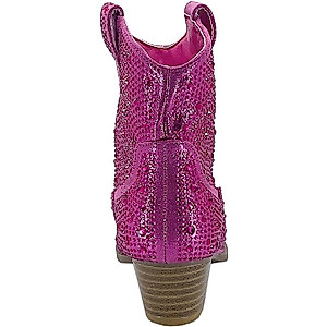 Forever Girls Rhinestone Cowboy Boots Kids Low Heel Dress Booties River-01K Fuchsia 2