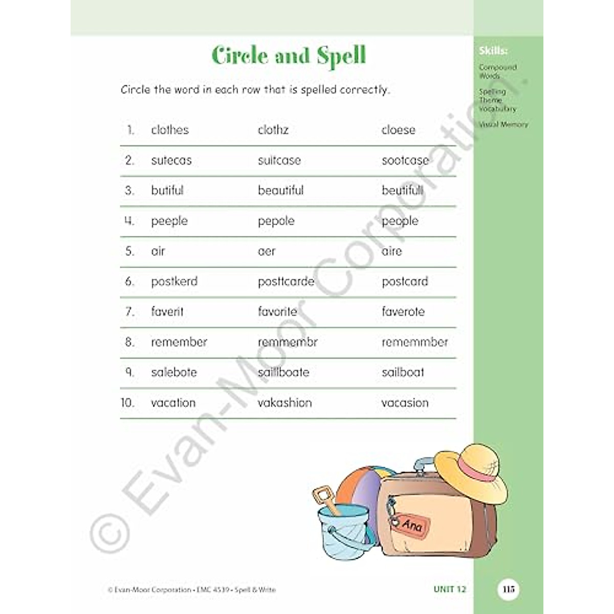 Evan-Moor Skill Sharpeners Spell and Write Workbook, Grade 3, 120 Spelling Words, Test Prep, Word Families, Short Vowels, Grammar, Punctuation, Creative Writing, Vocabulary, Activities, Homeschool