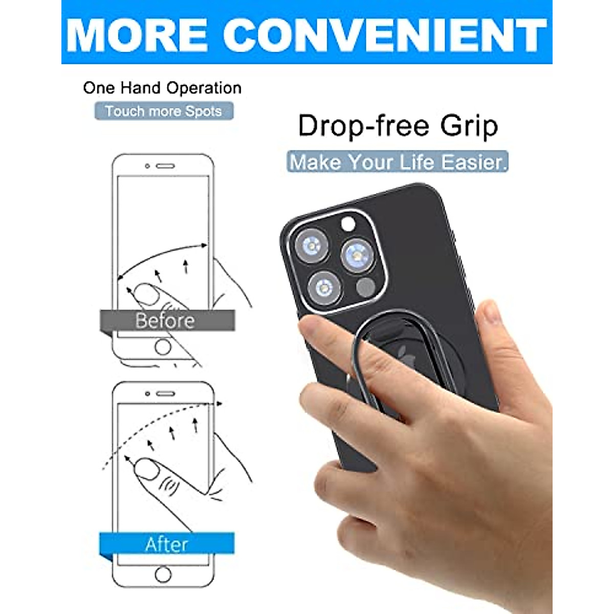 zylee Magnetic Phone Ring Holder Magnetic Phone Grip Magnetic Phone Ring Holder Finger Kickstand, Adjustable Kickstand Compatible for iPhone 14/13/12 Series(Black)