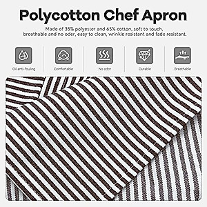 Ayla home 2 Pcs Aprons for Women with Pockets, Adjustable Neck Strap, Polycotton Chef Aprons for Men, for Kitchen Cooking Restaurant BBQ Painting Crafting (Black Broad Stripes/Brown Pinstripes)