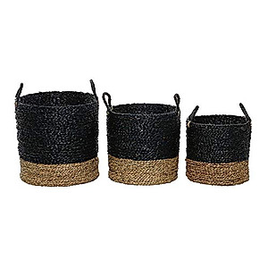 Deco 79 Seagrass Handmade Two Toned Storage Basket with Handles, Set of 3 17", 15", 14"H, Black