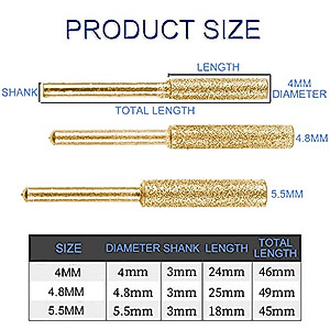 Burr Grinding Stone File - 6Pcs 3mm 5/32" 3/16" 7/32" Shank Diamond Chainsaw Sharpener Rotary Bit Set Polishing Sharpening Garden Tool for Lawn Mower Chainsaw Parts Garden,120-150 Grit,Gold (Gold)