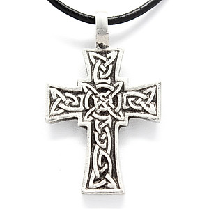 Trilogy Jewelry Pewter Celtic Cross with Irish Knot Design Pendant, Black Necklace Cord with Clasp