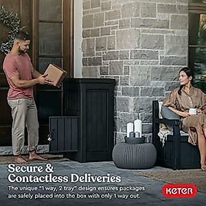 Keter Package Delivery Box for Porch with Lockable Secure Storage Compartment to Keep Packages Safe, Brown