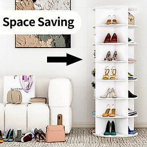 HMEEN 7 Tier Rotating Shoe Rack Tower, Easily Assembled Lazy Susan Shoe Rack, 360° Spinning Shoe Rack Circular Storage, Multi-Purpose Round Shoe Rack, White