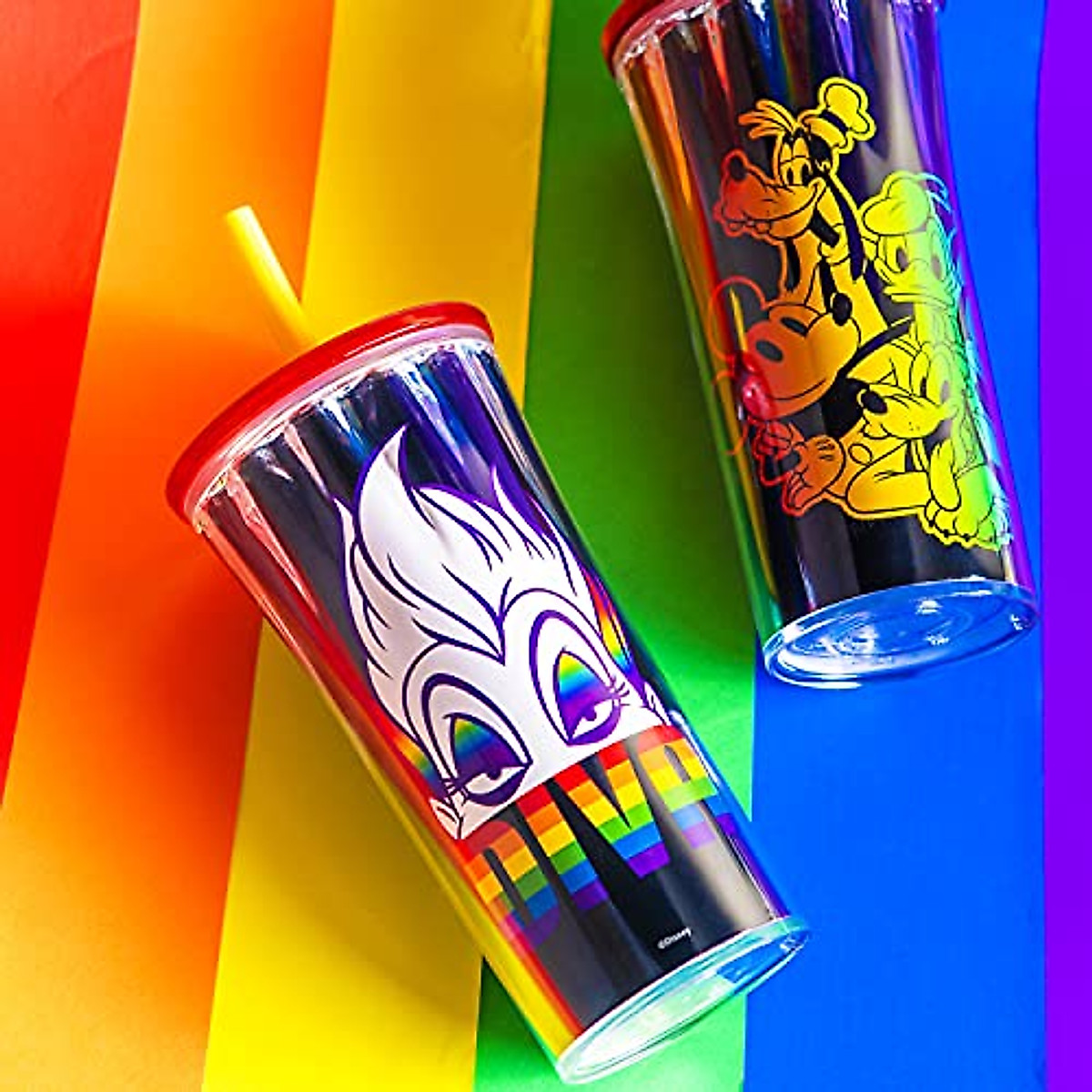 Zak Designs Disney Halloween Rainbow Collection Double-Wall Insulated Plastic Tumbler for Cold Drinks, Travel Cup with Splash-Proof Lid and Straw Made with Durable Materials (Ursula, 20 oz, Non BPA)