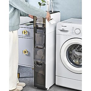 Lozovin 4-Tiers Narrow Storage Cabinet,Sleek Free Standing Toilet Paper Holder,Small Bathroom Floor Cabinet,Slim Plastic Drawer Storage,Multifunctional Organizer for Kitchen Bedroom Laundry Room,etc