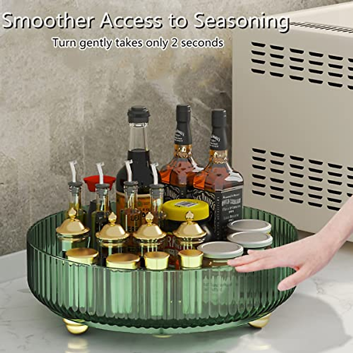 Rotatable Modern Round Tray,360°Rotating Spice Storage Rack,11" Lazy Susan Turntable Organizer,Cosmetic Makeup Vanity Tray for Storage Jewelry,Perfume&Kitchen Condiment,Suit for Home Decorative