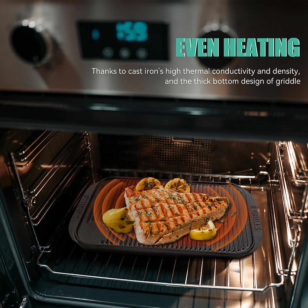 Z GRILLS Cast Iron Griddle 2-in-1 Reversible Grill Pan, Ideal for Gas Stovetop, Campfire, and Oven Cooking, Lightly Pre-Seasoned for Enhanced Flavor, 20-inch