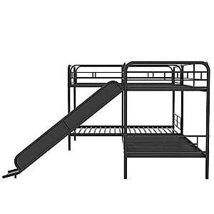 Merax Metal L-Shaped Bunk Bed with Slide and Ladder