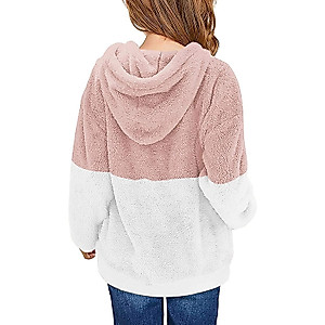 Haloumoning Girls Fuzzy Fleece Pullover Hoodies Sweatshirt Casual Loose Outwear Coat with Pockets 10-11 Years