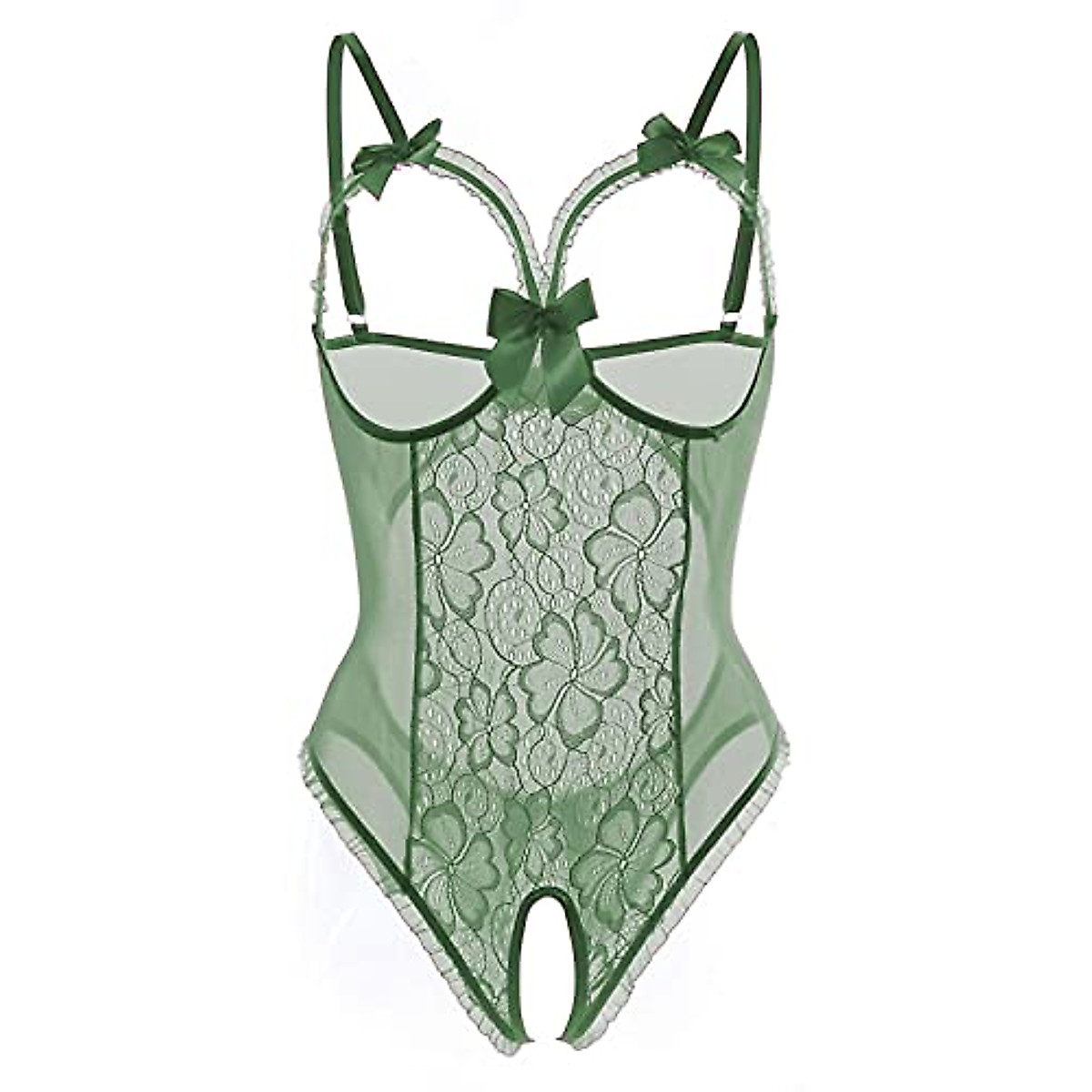 ALLureLove Lingerie for Women Sexy One-Piece Teddy Lingerie Bodysuit Lace Nightie (Small, Green)